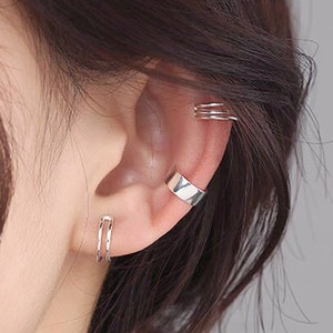 Set of 3 Silver Ear Cuffs, Ear Hoops Sets, Sterling Silver Ear Cuffs ...