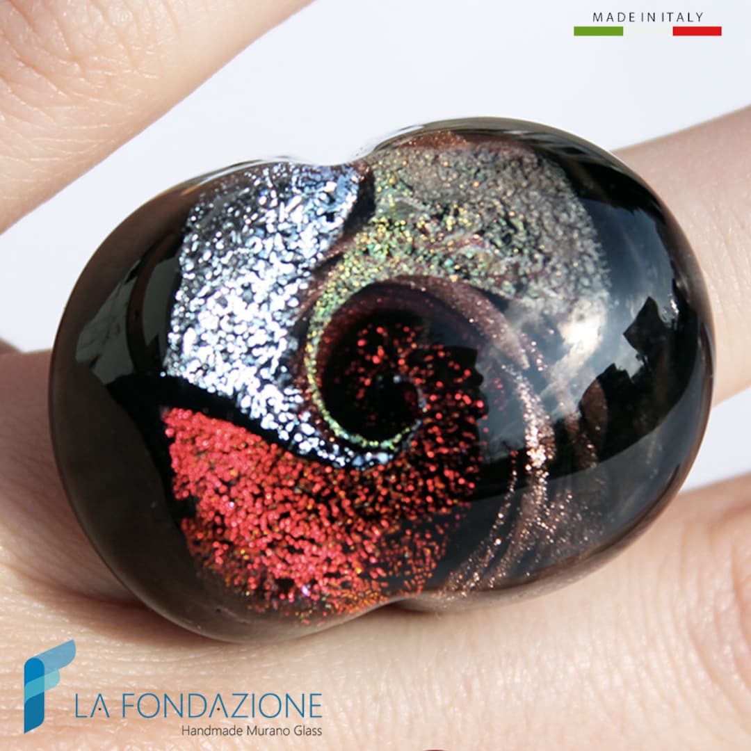 Dichroic Maxi Vortex Band Ring Dark Base and Gift Box, Jewelry Handmade ...