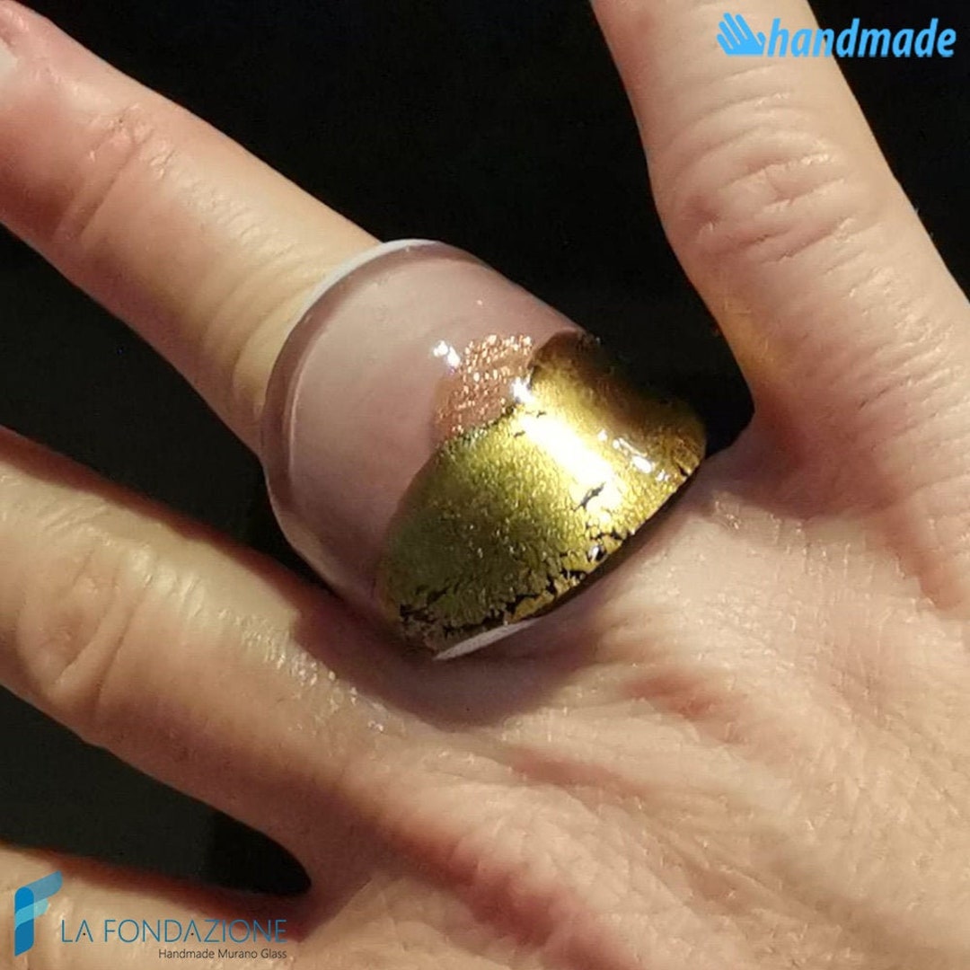 Pink Flat Broken Gold Band Ring Handmade Murano Glass Venice Italy - Etsy