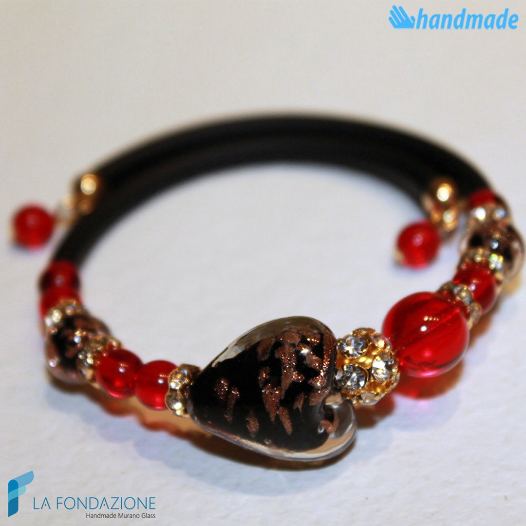 Pulsera Valentino roja y negra en cristal de Murano y aventurina hecha ...
