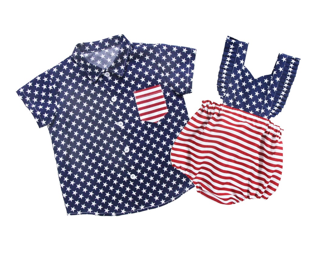 Matching 4th of July Outfits: Star Shirt & Striped Romper - Etsy