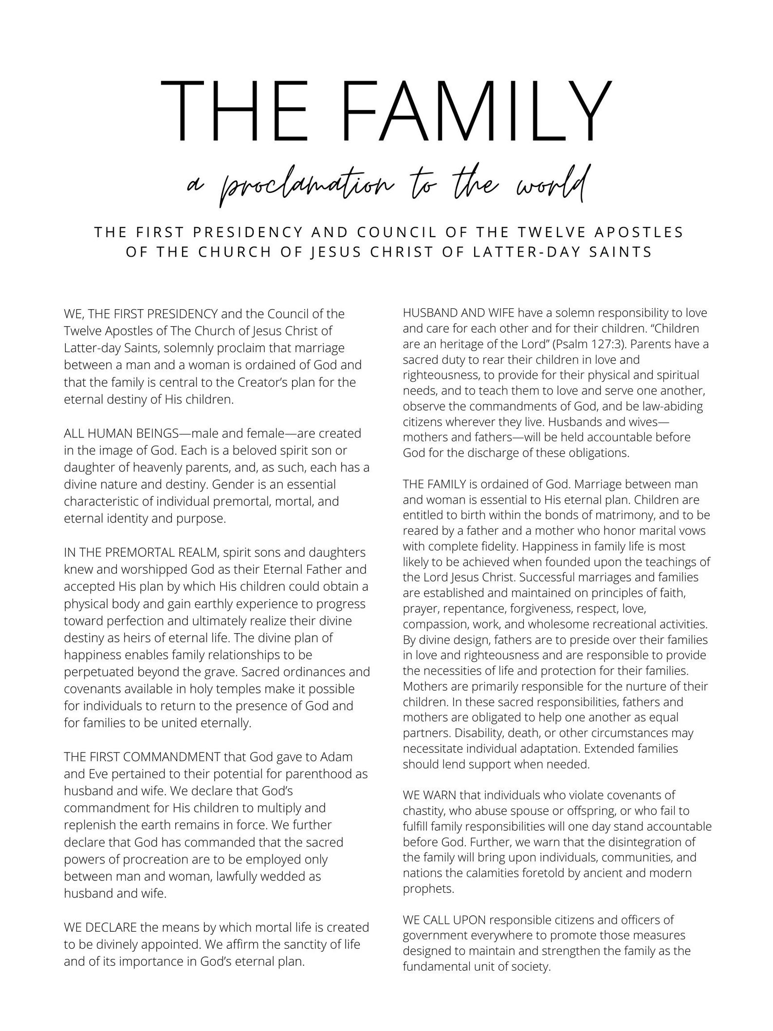 The Family: A Proclamation to the World - Etsy