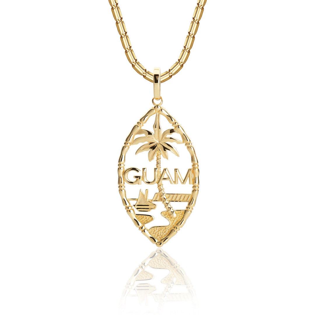 Solid 14K Modern Bamboo Guam Seal V.2 Necklace - Etsy