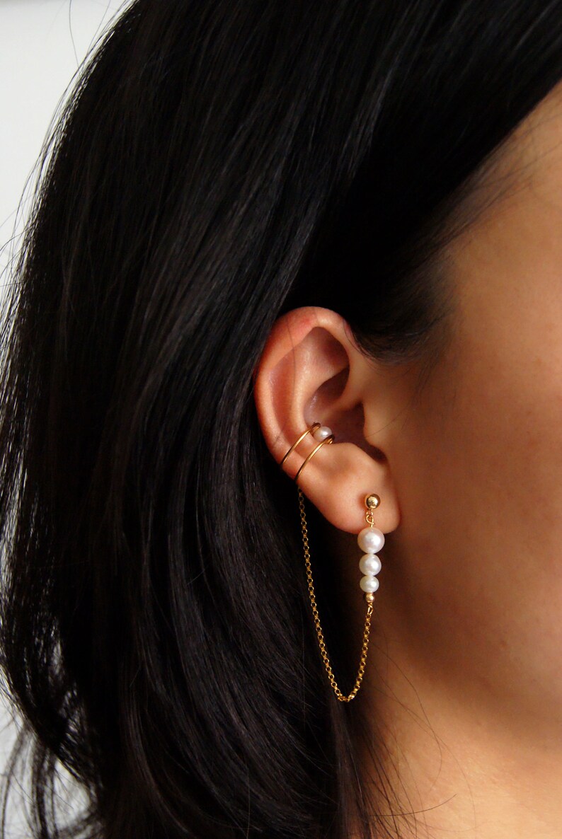 Pearl Ear Cuff Chain Earrings,dainty Cuff, Long Chain Threader Earring ...
