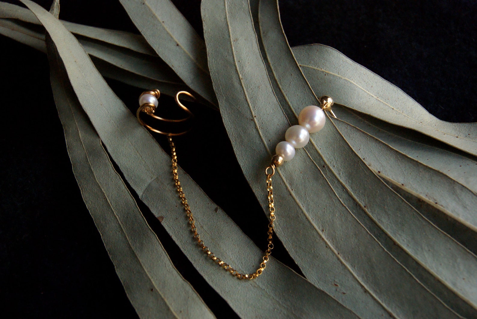 Pearl Ear Cuff Chain Earrings,dainty Cuff, Long Chain Threader Earring ...