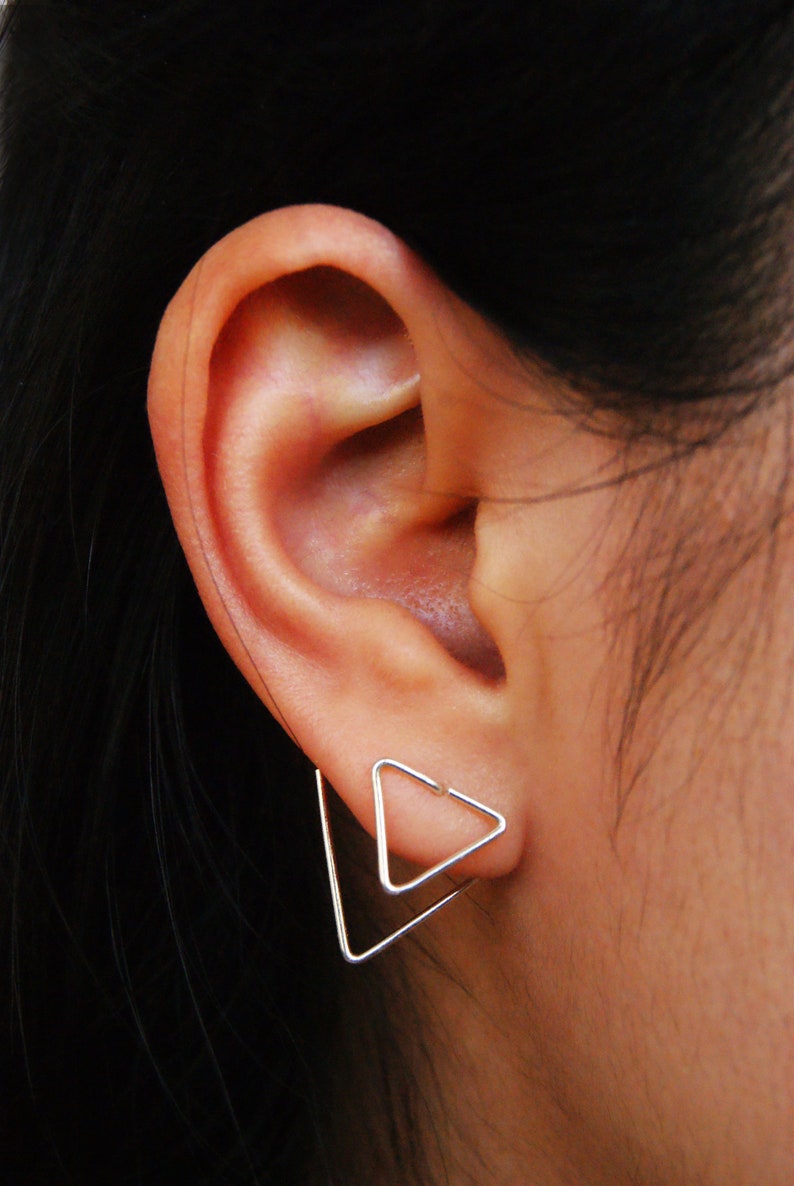 Triangle Ear Jacket,front Back,double Sided Earring,double Piercing ...