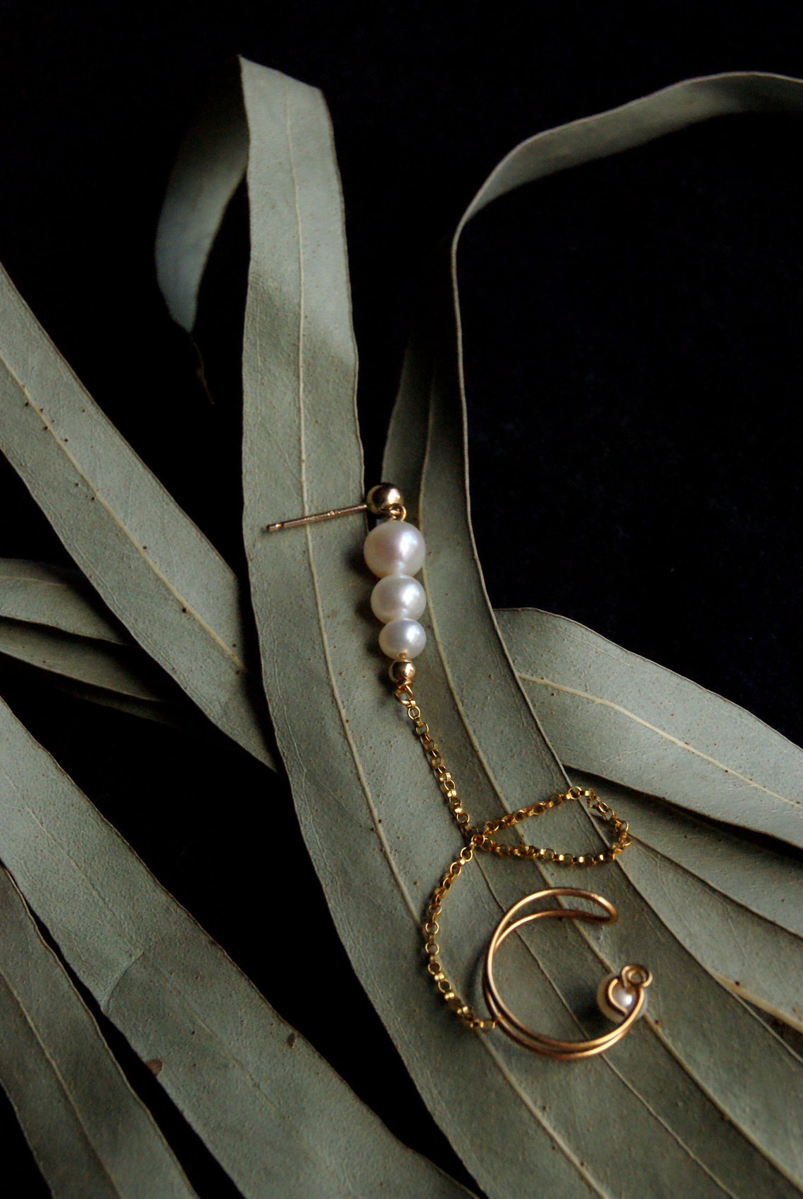 Pearl Ear Cuff Chain Earrings,dainty Cuff, Long Chain Threader Earring ...