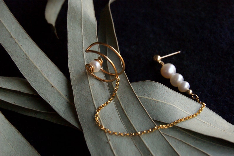 Pearl Ear Cuff Chain Earrings,dainty Cuff, Long Chain Threader Earring ...