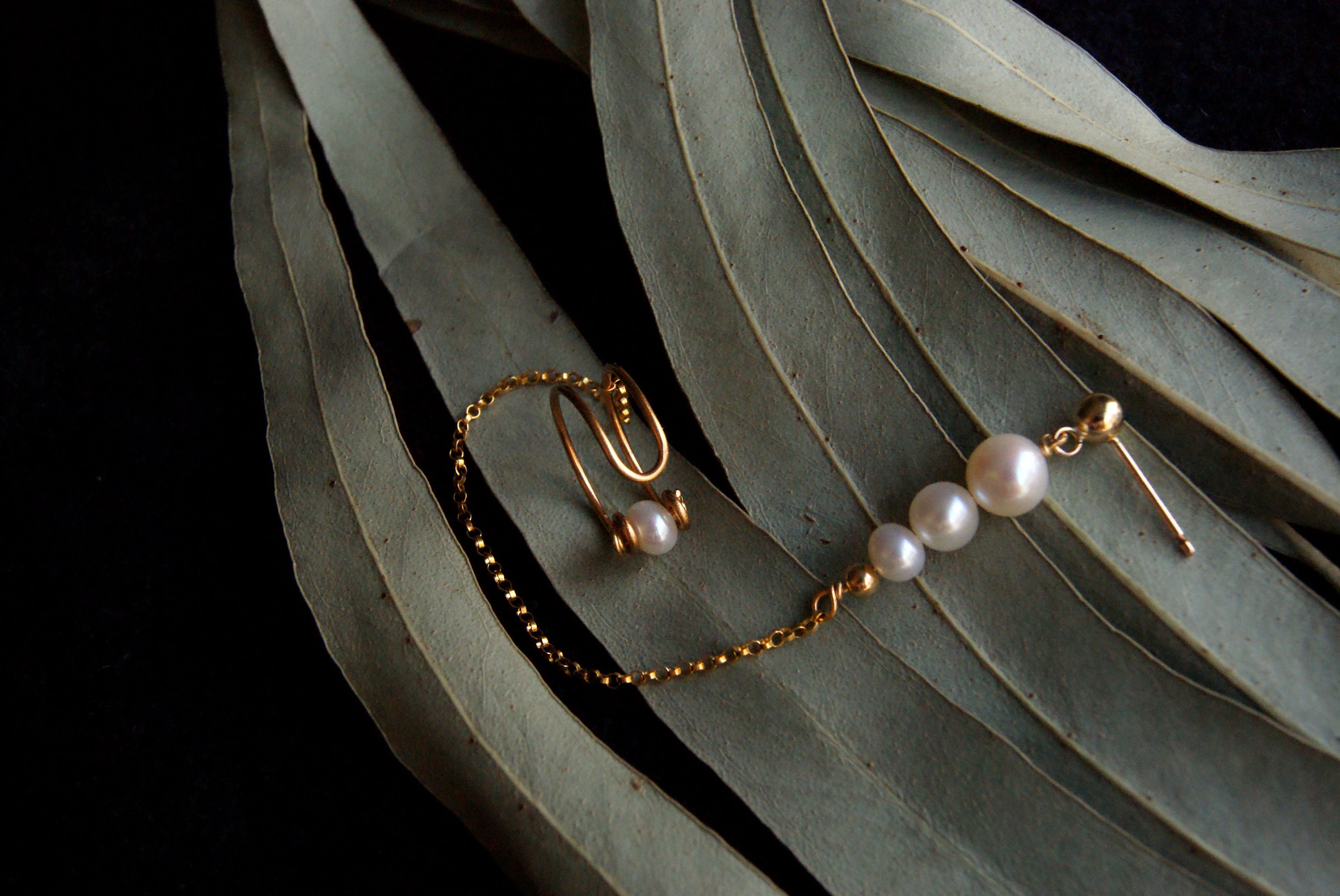 Pearl Ear Cuff Chain Earrings,dainty Cuff, Long Chain Threader Earring ...