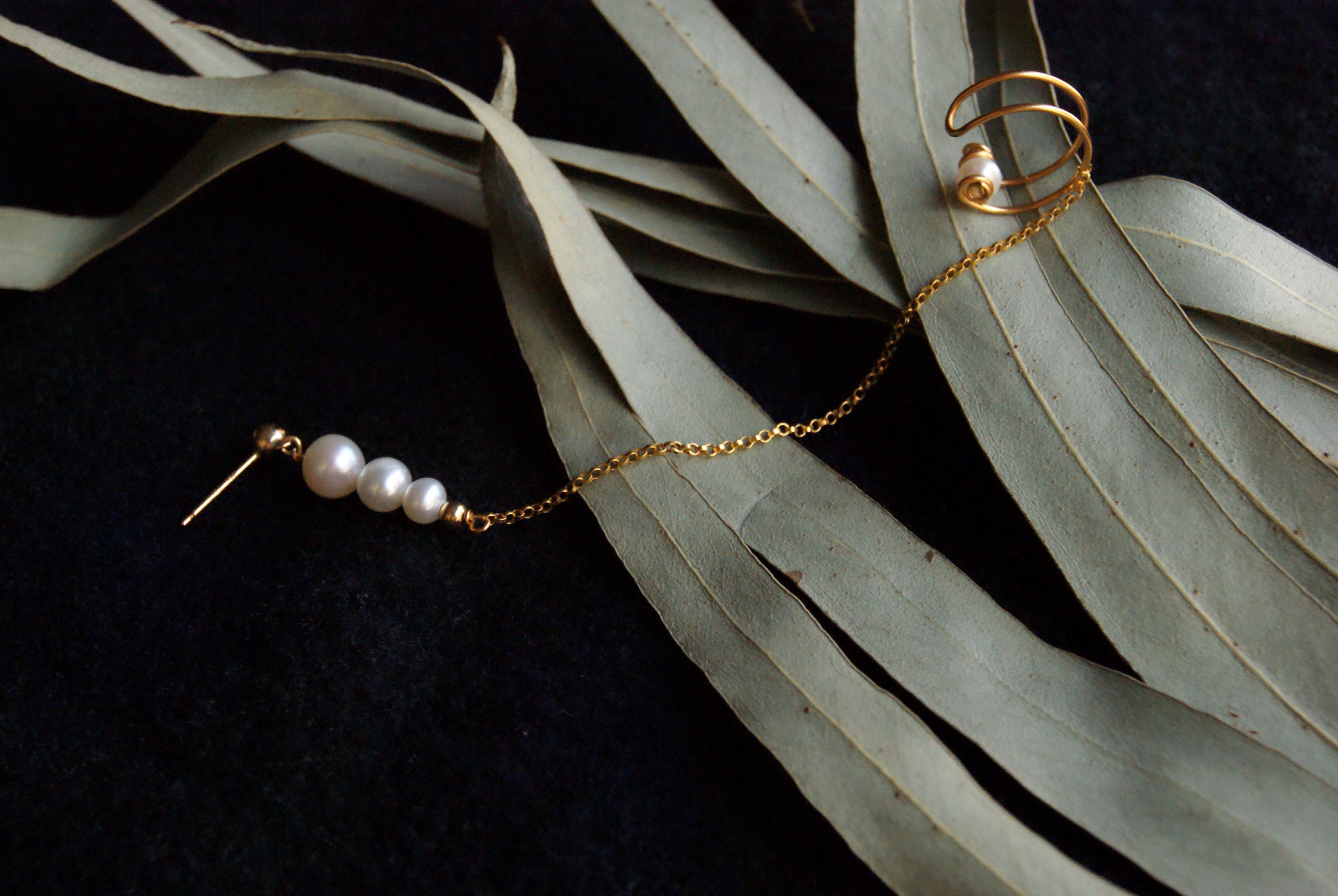 Pearl Ear Cuff Chain Earrings,dainty Cuff, Long Chain Threader Earring ...