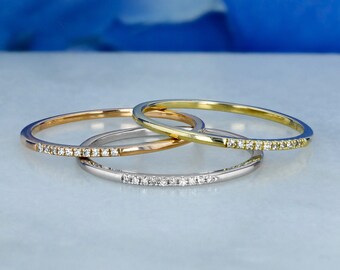 14k Solid Gold Natural Diamond Ultra Thin 1.1mm Minimalist | Etsy