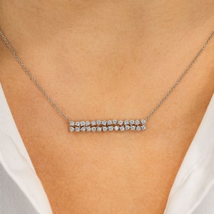 Diamond Necklace, Double Row Cluster Trapeze Bar, Adjustable Chain, 14k ...