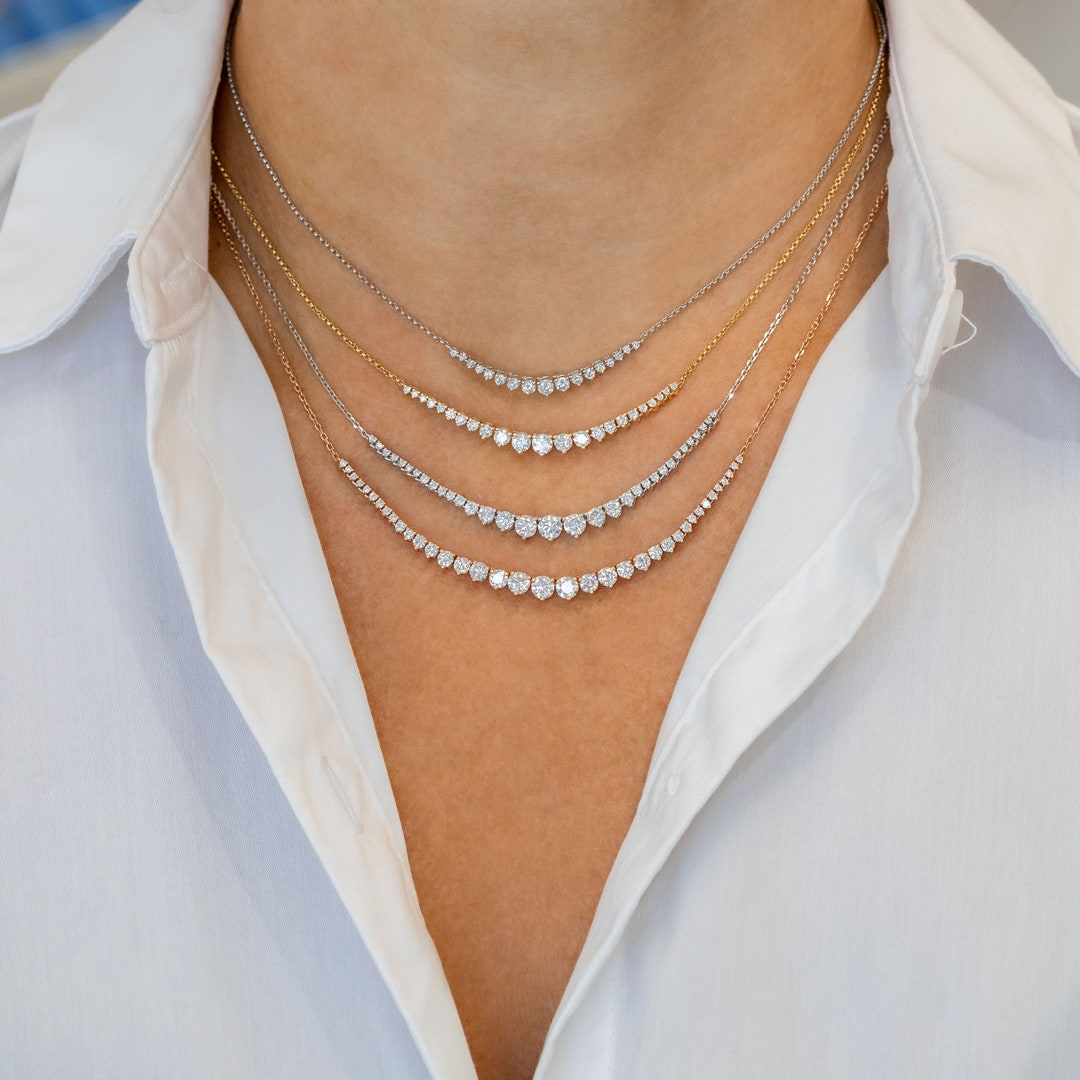 14k Solid Gold Natural Diamond Round Graduated Flexible Crescent ...