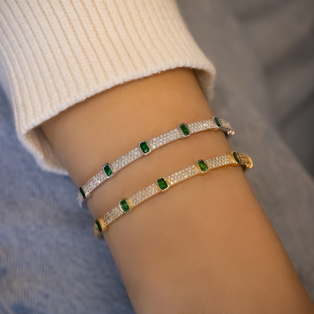 Diamond Bracelet, Emerald Station With Triple Diamond Row Statement ...