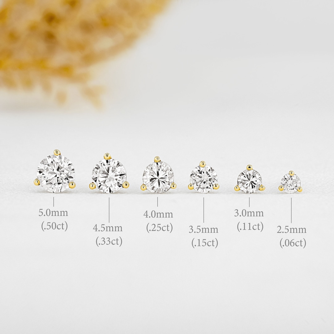 Single (half Pair) 14k Solid Gold Natural Diamond 3 Prong Martini ...