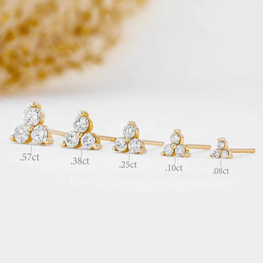 14k Gold Diamond Trio Stud Earring: Triangle Cluster (single) - Etsy