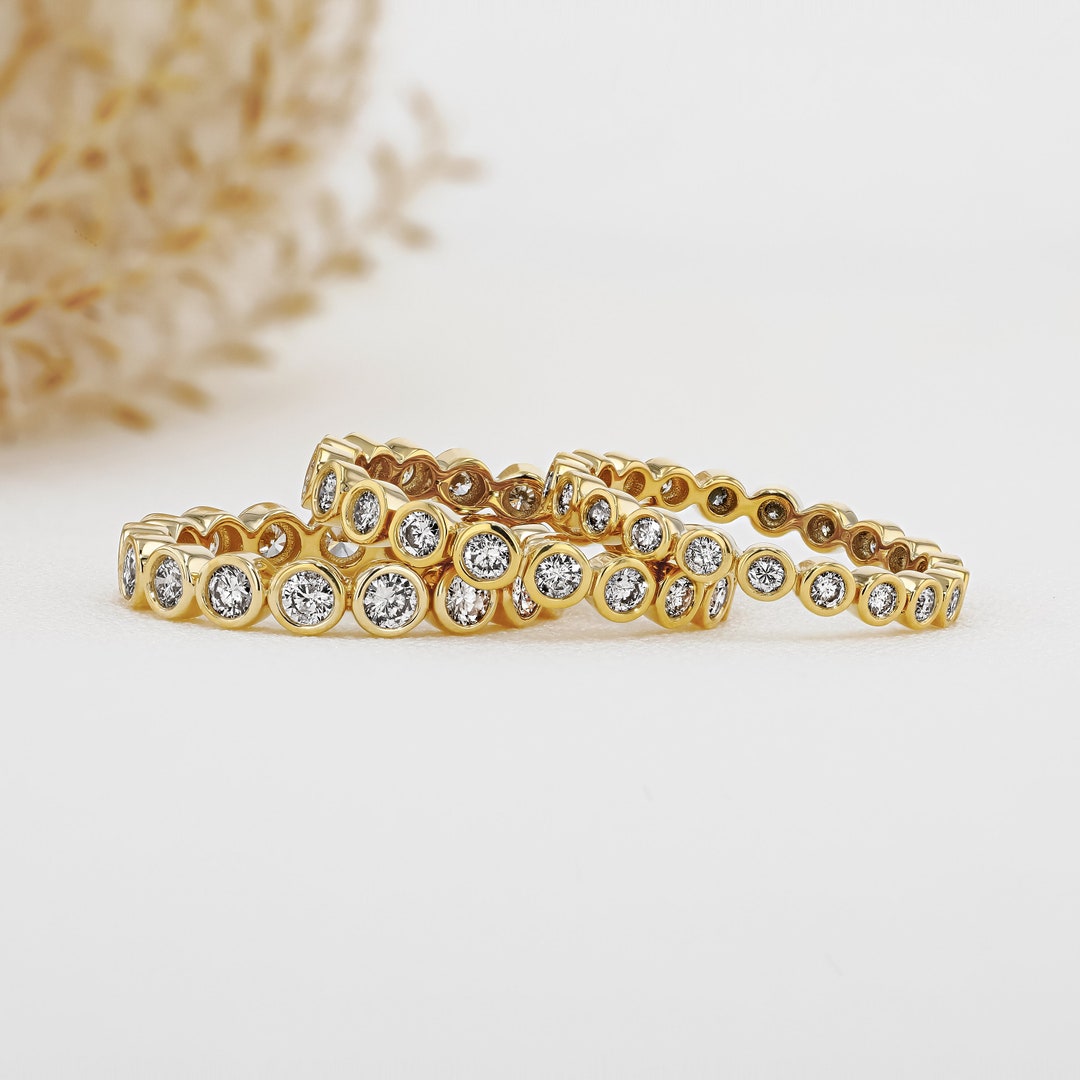Diamond Bezel Set Eternity Bands, 14k Wedding Band for Her, Eternity ...