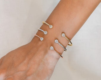 Flexible Diamond Open Bangle 18K Yellow Gold - Etsy