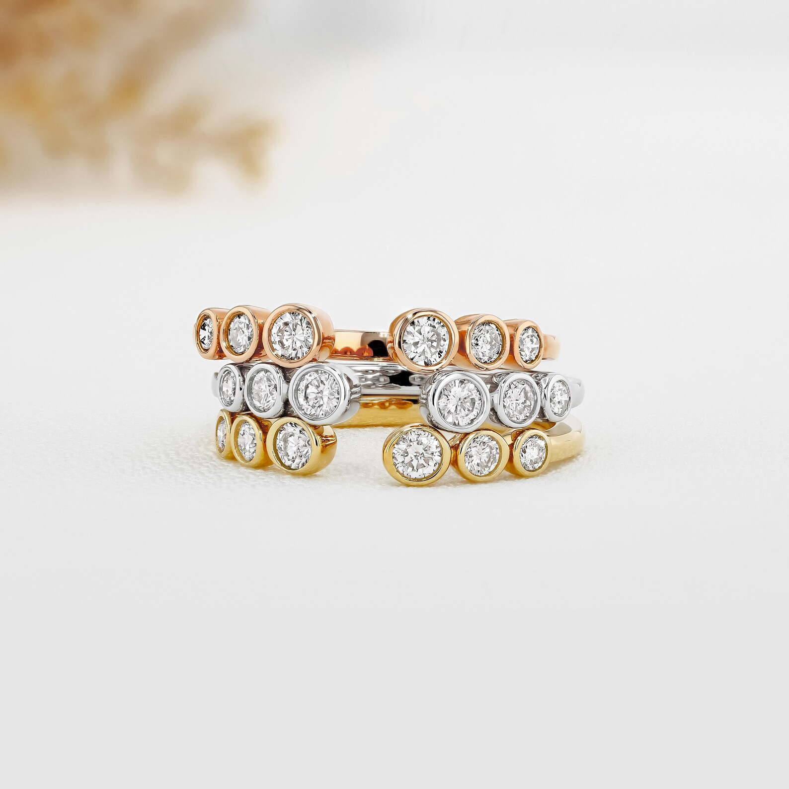 14k Gold and Genuine Diamond Open Bezel Set Ring With High - Etsy