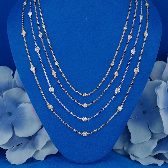 14K Solid Gold Natural Diamond Bezel Set Station by the Yard | Etsy