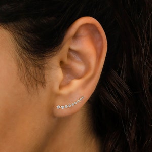 Single 14k Solid Gold Natural or Lab Grown Diamond Curved Bar Ear ...
