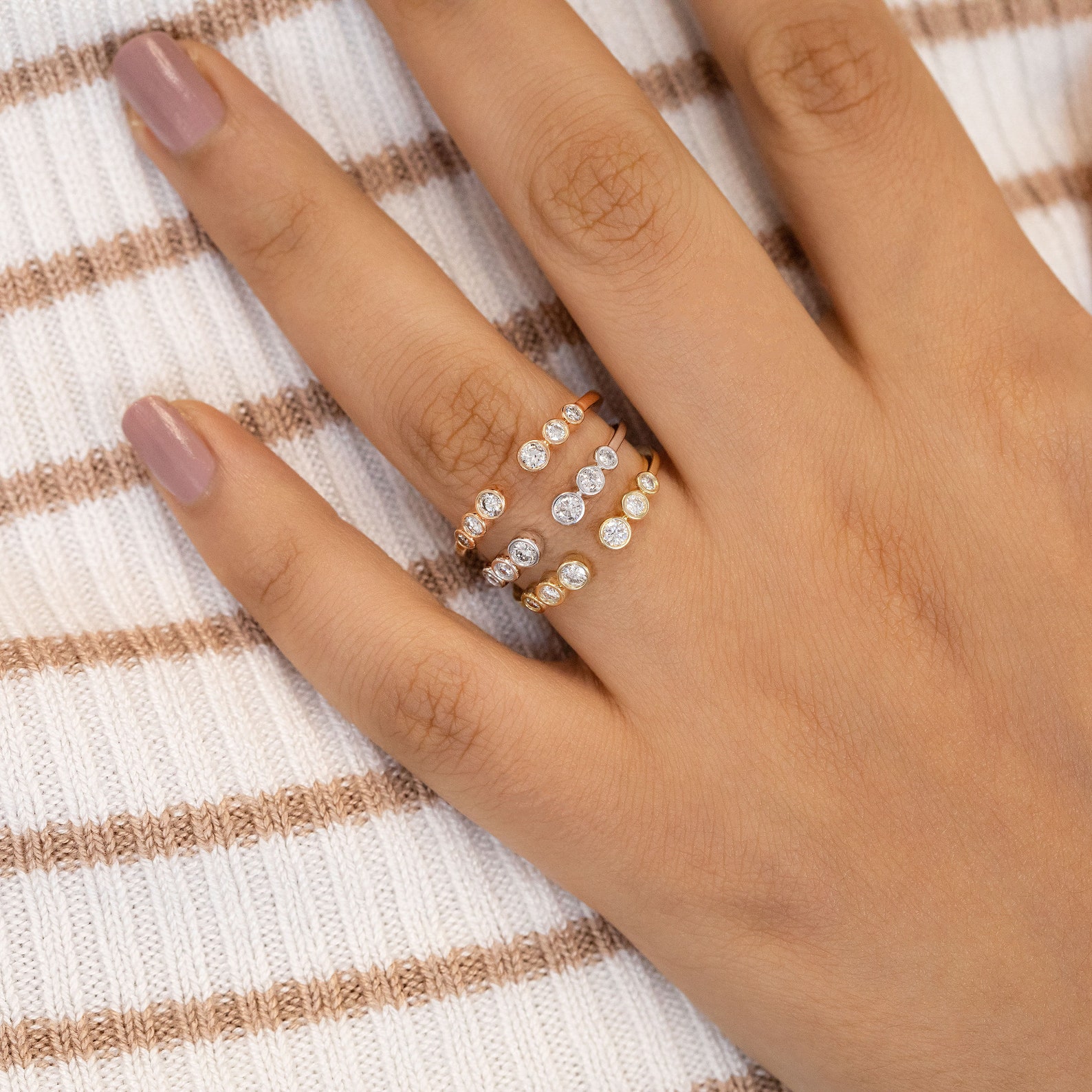 14k Gold and Genuine Diamond Open Bezel Set Ring With High - Etsy