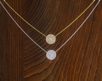 Pave Diamond Disc Necklace - Etsy