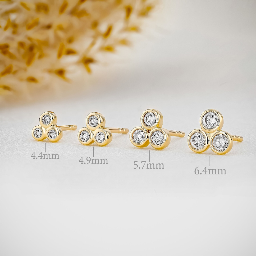 Single 14k Gold Trio Bezel Set Diamond Stud Earring - Etsy