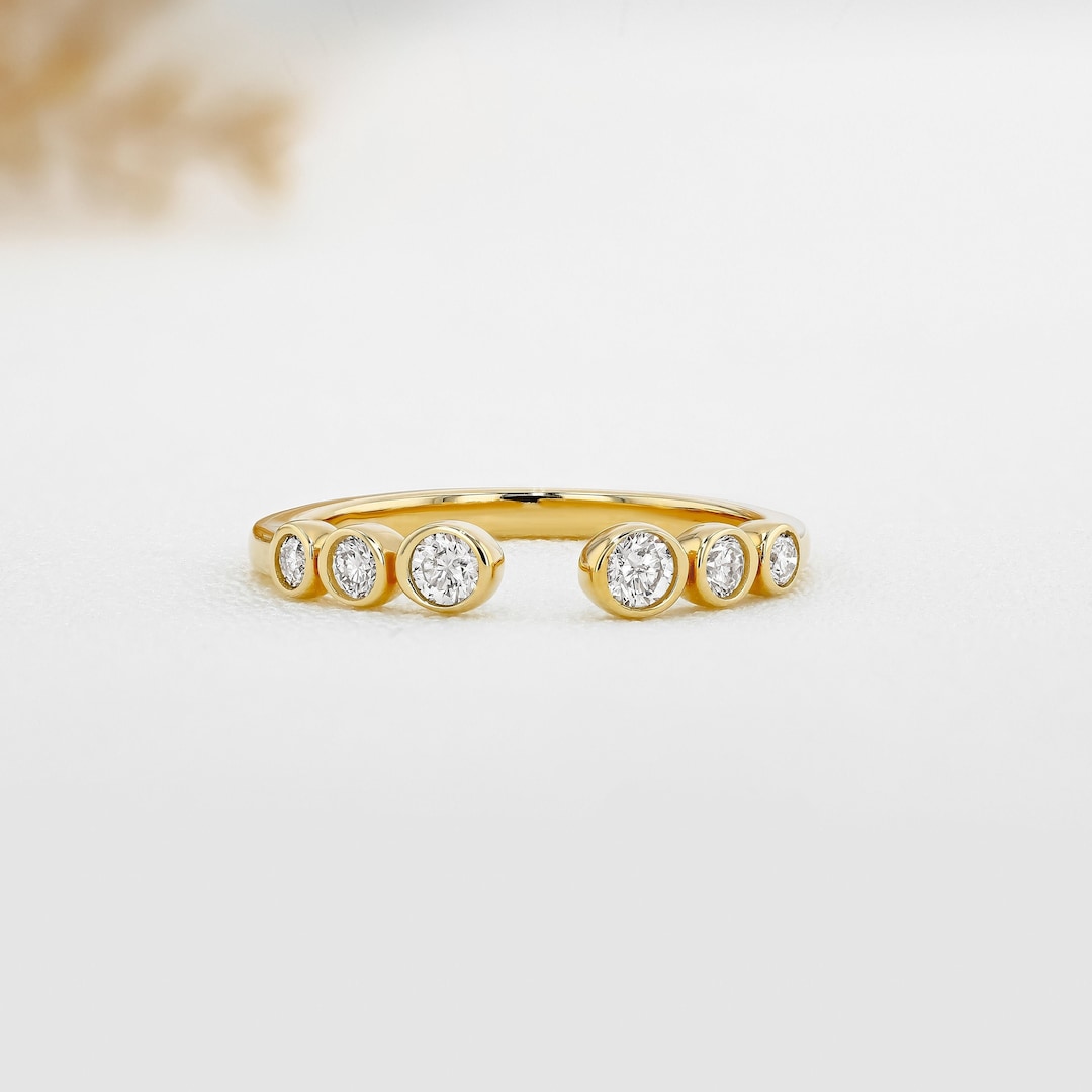14k Gold and Genuine Diamond Open Bezel Set Ring With High Quality ...