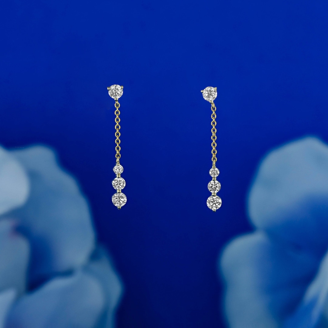 14k Solid Gold Natural Graduated Diamond Cable Chain Dangle Drop ...