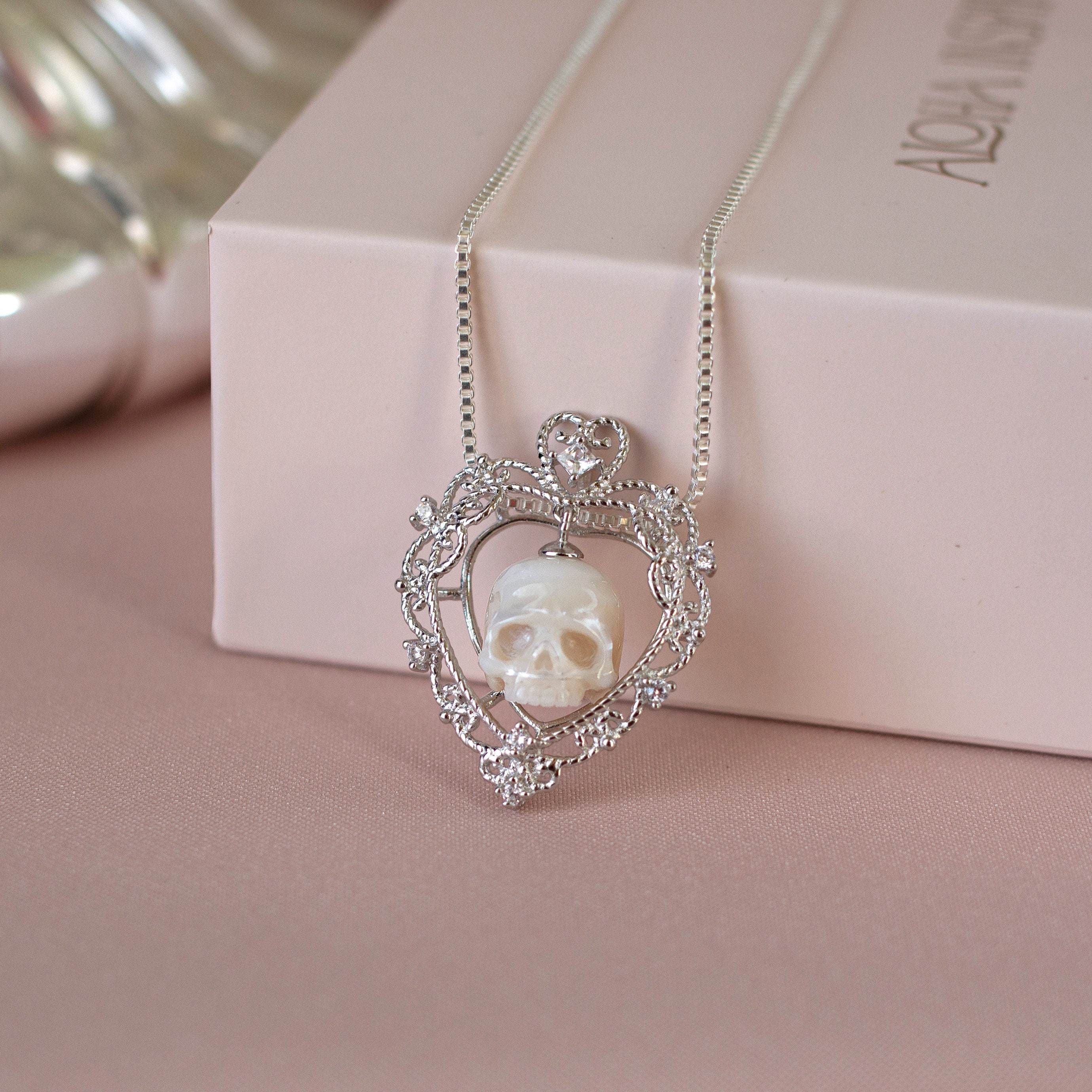 Pearl Skull Necklace 925 Silver Skull Pendant Carved Pearl - Etsy