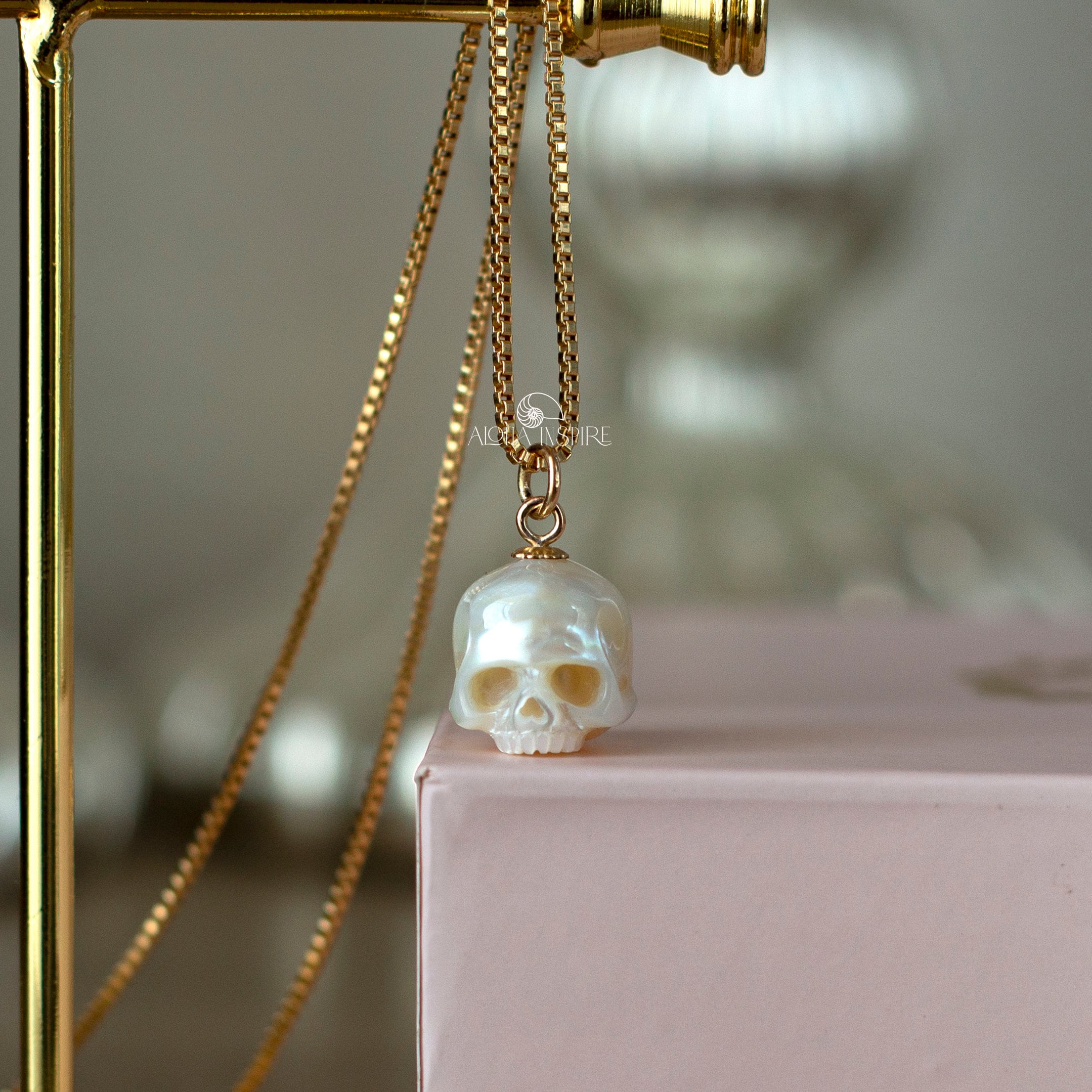 Pearl Skull Necklace 14k Gold Filled Skull Pendant Carved - Etsy