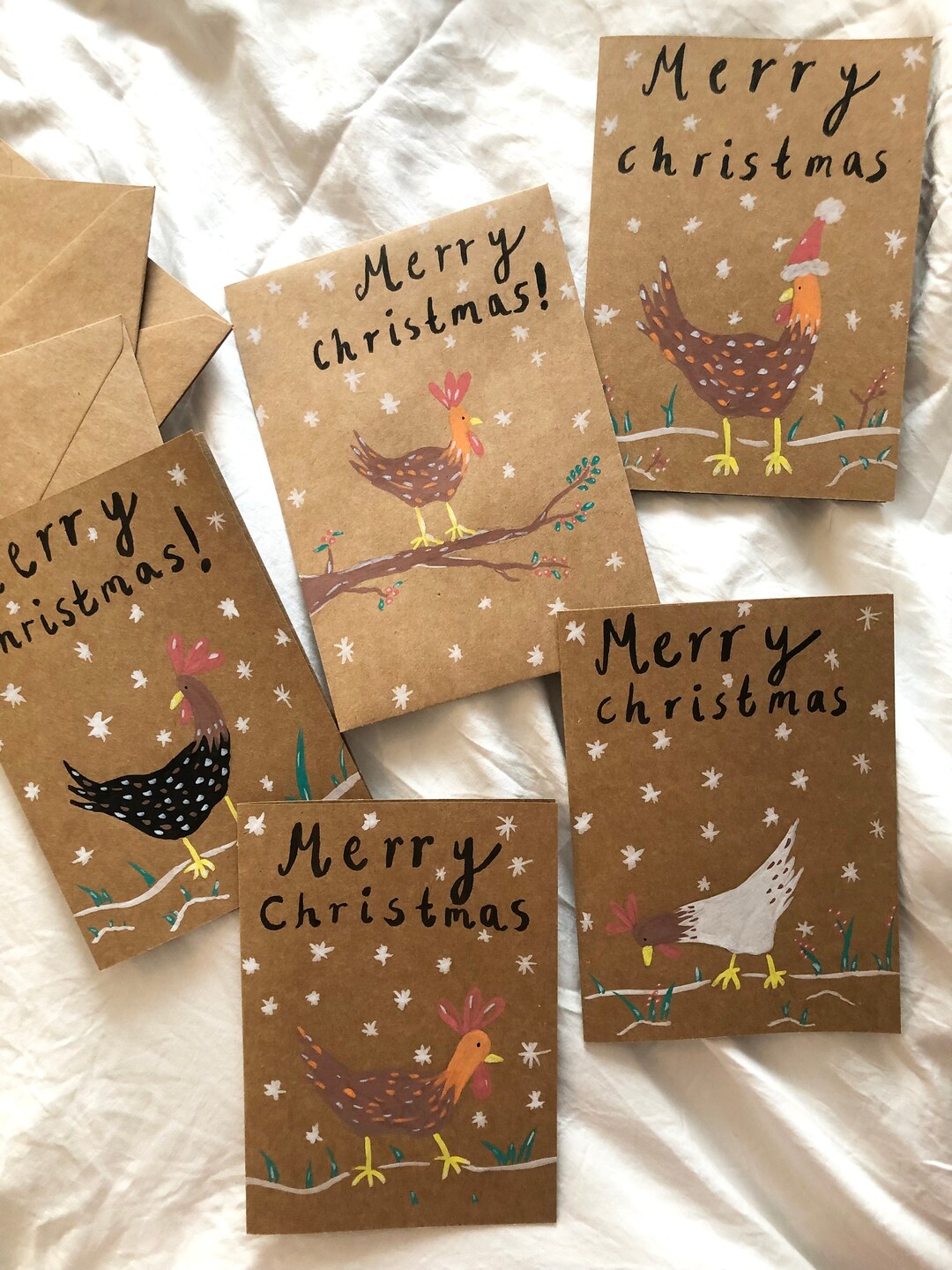 Hand Drawn Chicken Christmas Cards Pack of 5 - Etsy