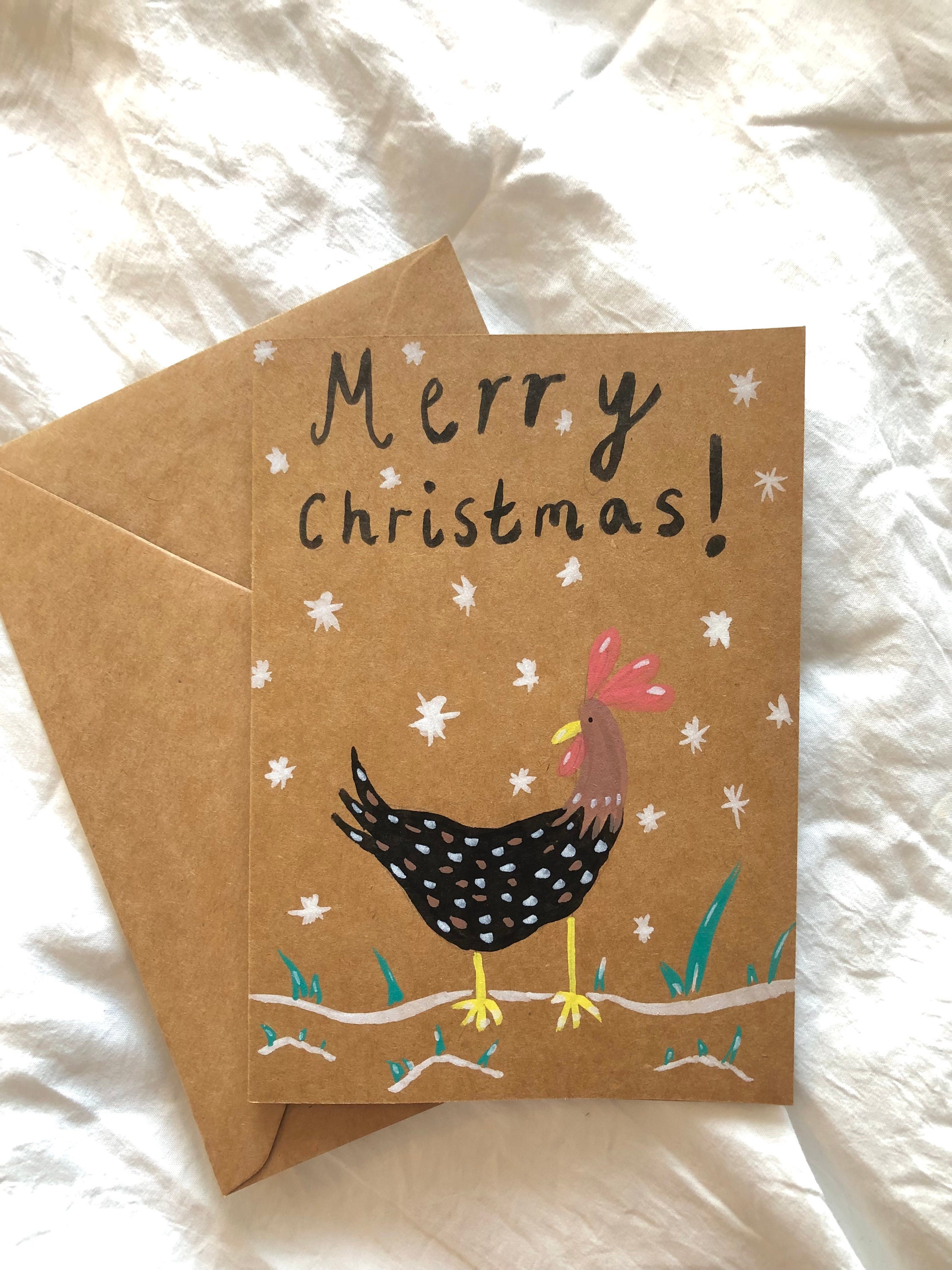 Hand Drawn Chicken Christmas Cards Pack of 5 - Etsy