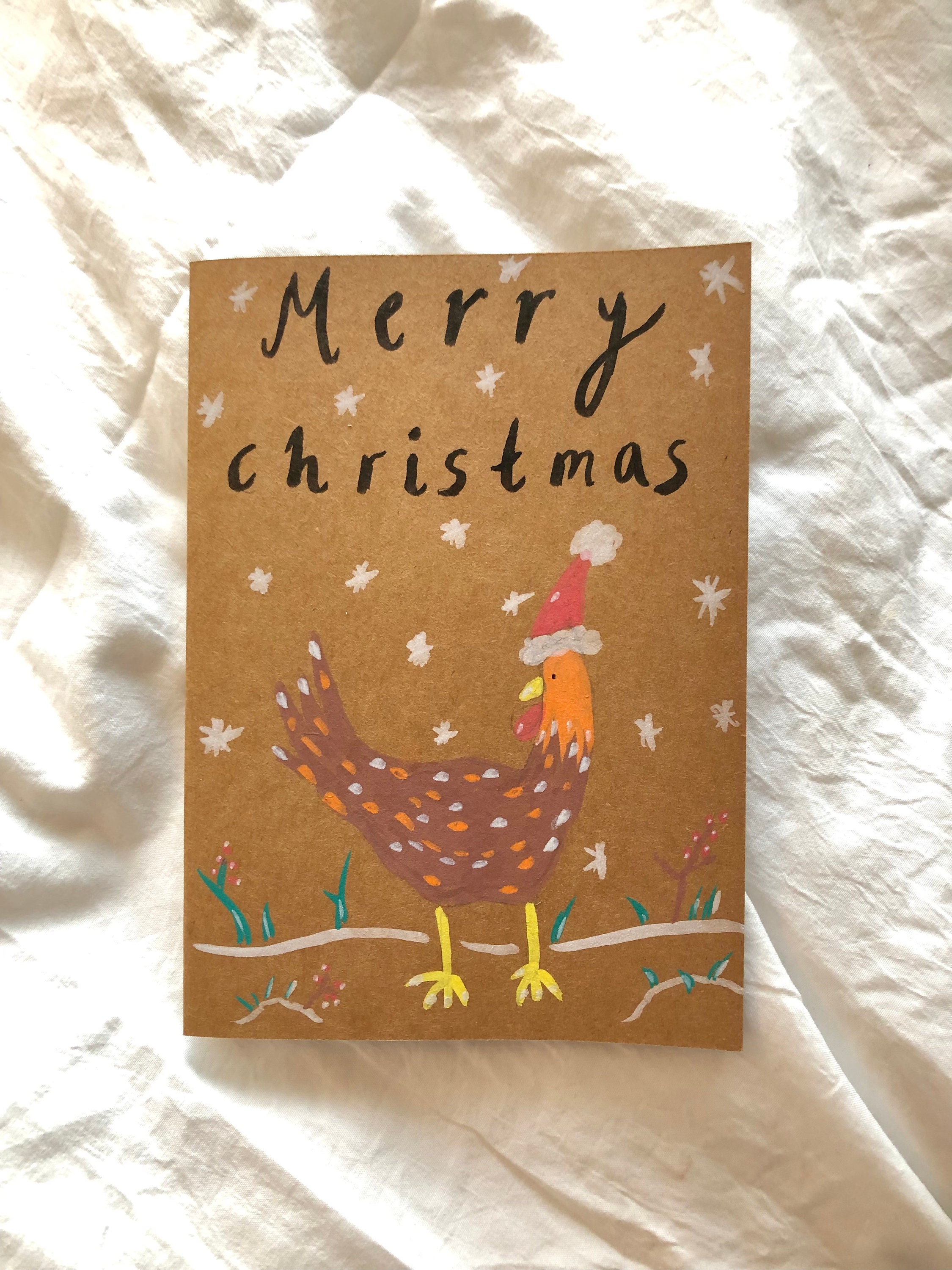 Hand Drawn Chicken Christmas Cards Pack of 5 - Etsy