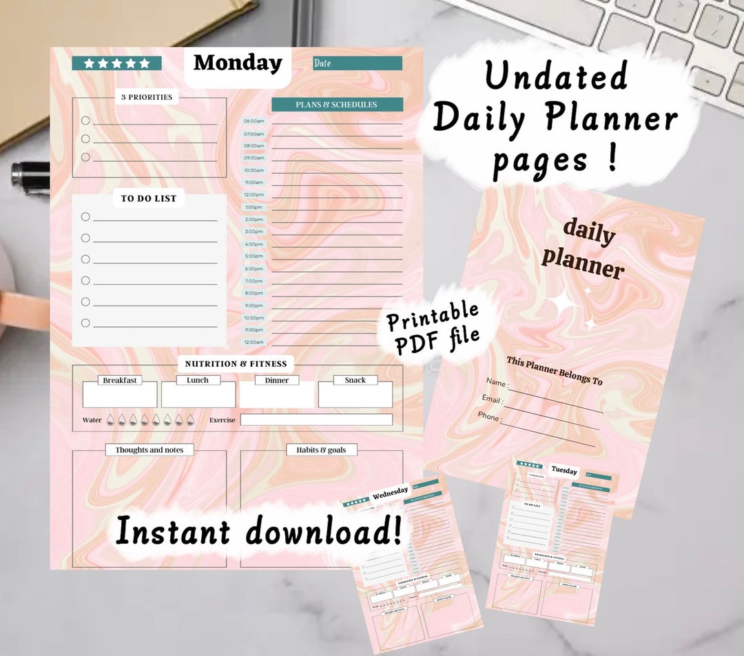 Aesthetic Pink Printable Daily Planner Minimalistic Baby Pink Planner ...