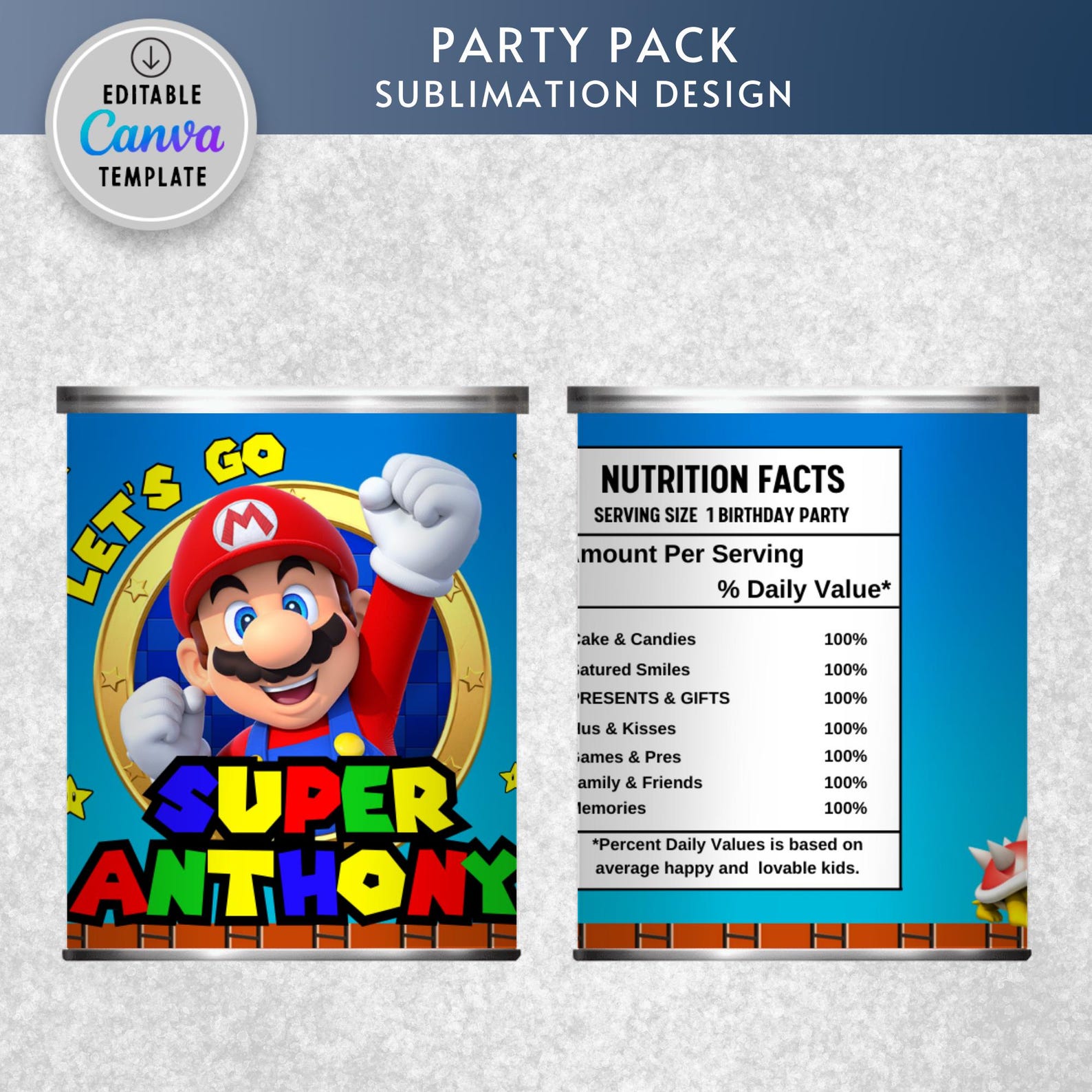 Editable Super Mario Kids Party Bundle Kit, Template Printable, Kids ...