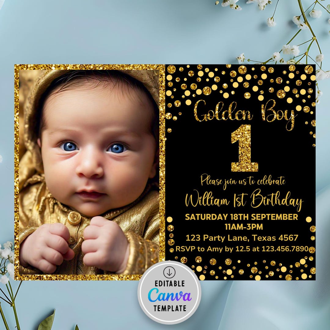 Editable Golden Birthday Invitation Boys Golden Birthday Invitation ...