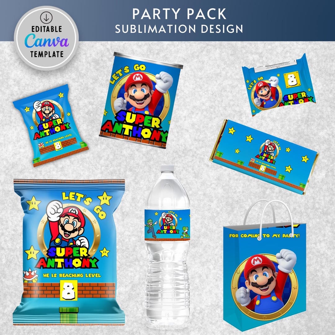 Editable Super Mario Kids Party Bundle Kit, Template Printable, Kids ...
