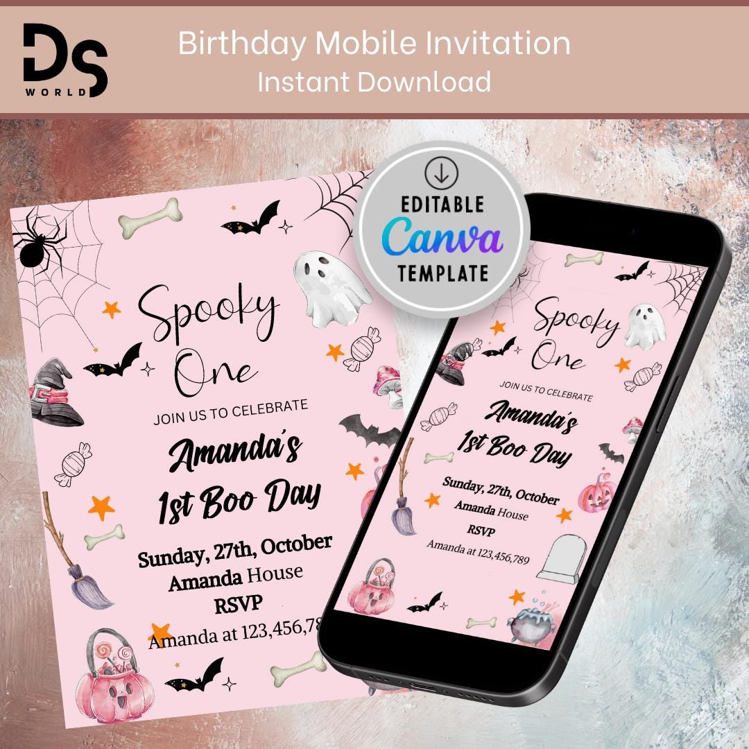 Spooky One Invitation, Halloween Ghost 1st Birthday Party Invite, Cute ...