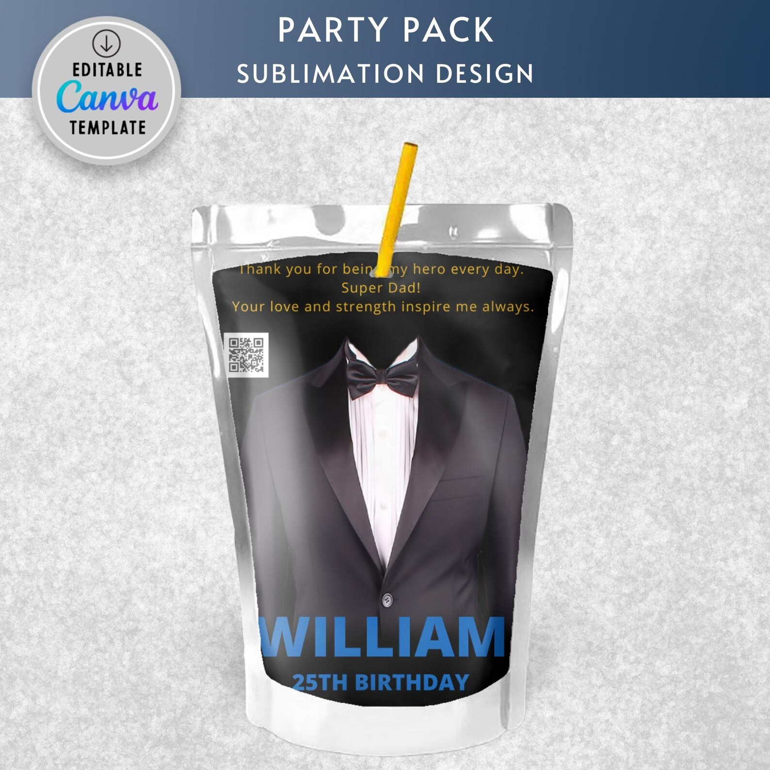 Father Day Chip Bag, Tuxedo Party Favors, Men's Birthday Chip Bag, Spy ...