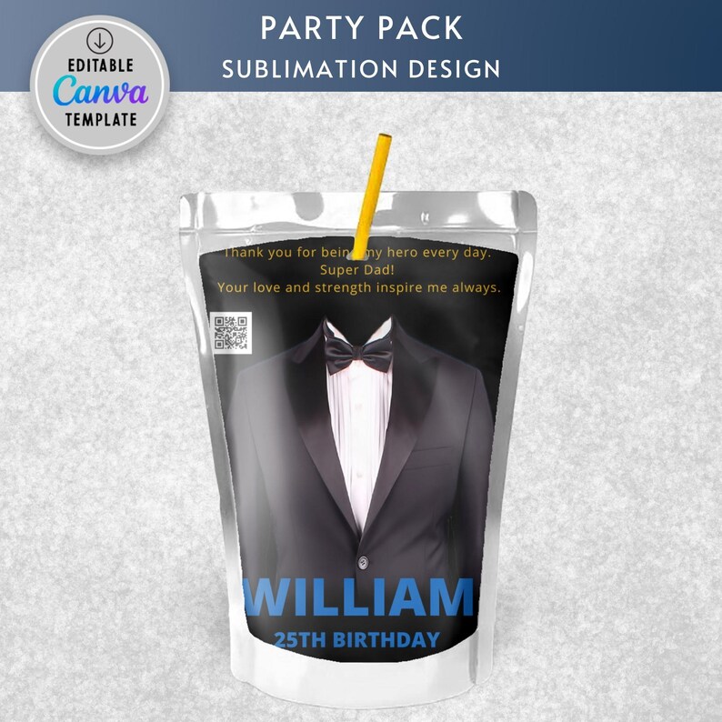 Father Day Chip Bag, Tuxedo Party Favors, Men's Birthday Chip Bag, Spy ...
