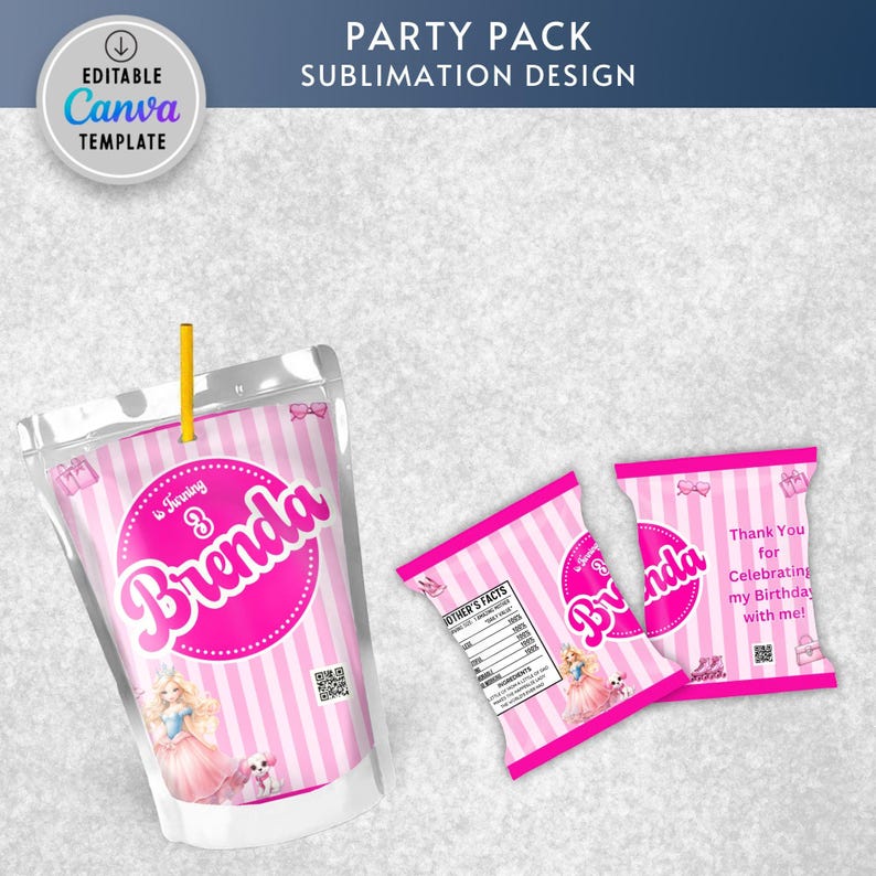 Doll Party Labels | Fashion Girl Birthday | Pink Doll Invite | Doll ...