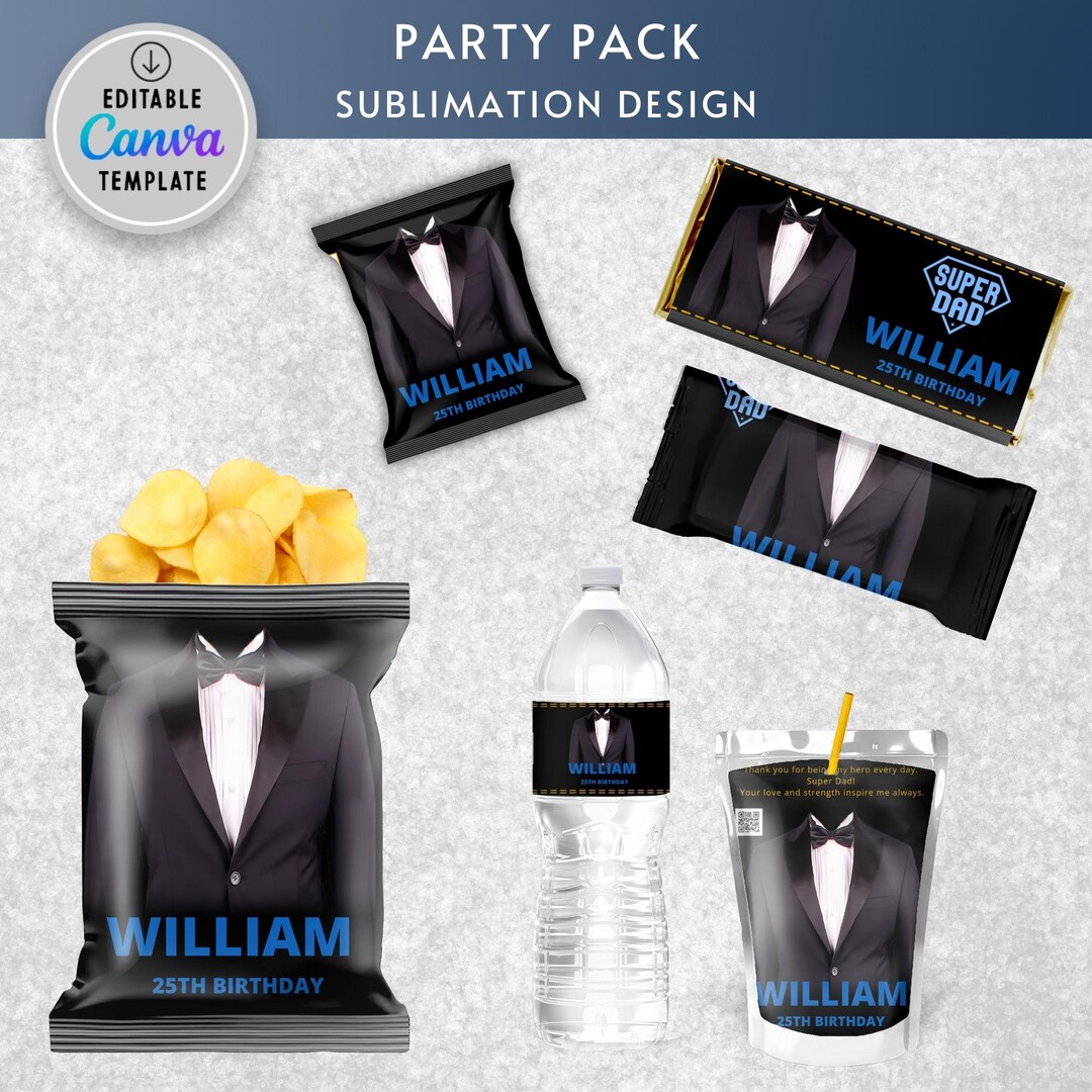 Father Day Chip Bag, Tuxedo Party Favors, Men's Birthday Chip Bag, Spy ...