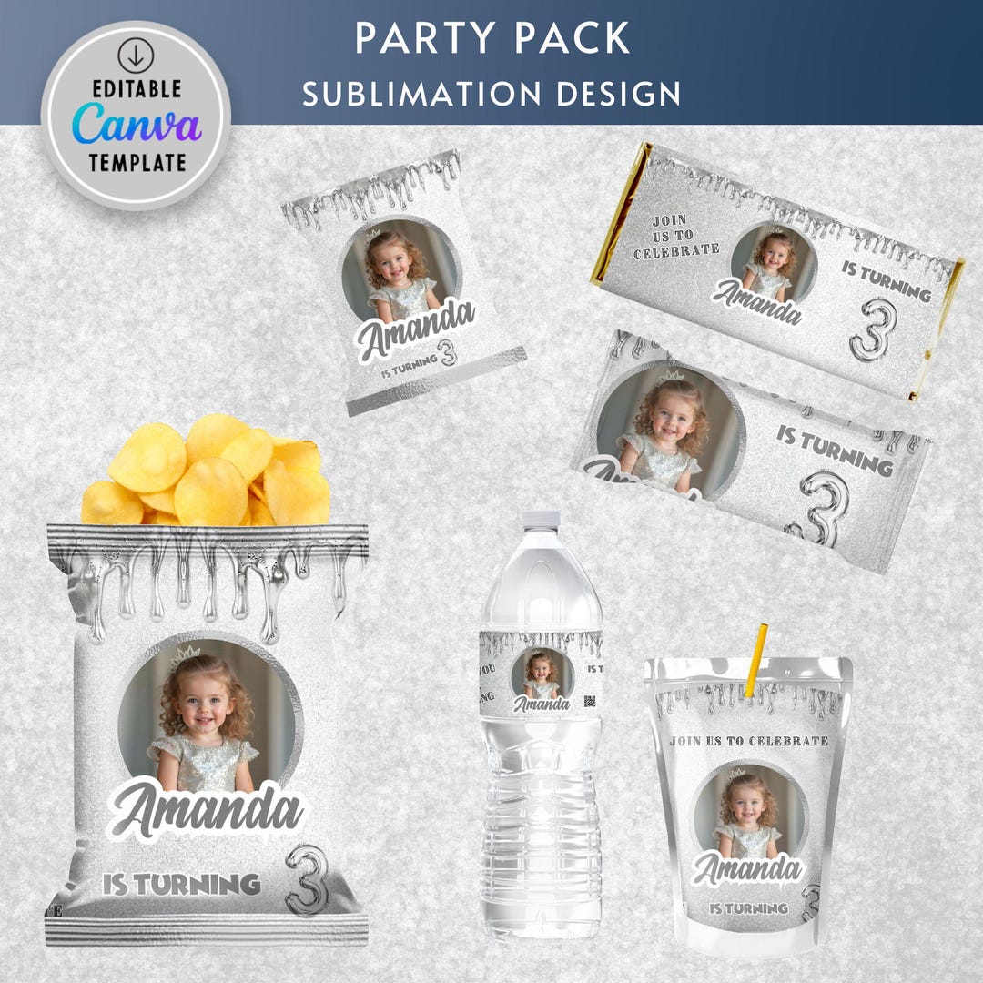 Dripping Silver Chip Bag, Silver Drip Printable Chip Bag, Silver ...