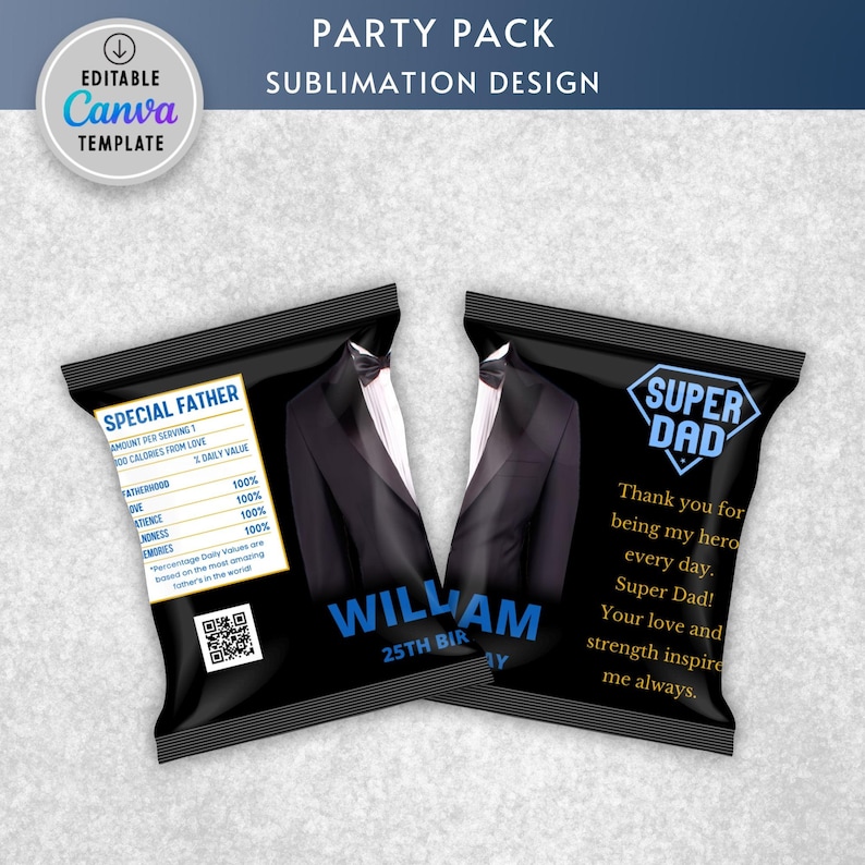 Father Day Chip Bag, Tuxedo Party Favors, Men's Birthday Chip Bag, Spy ...