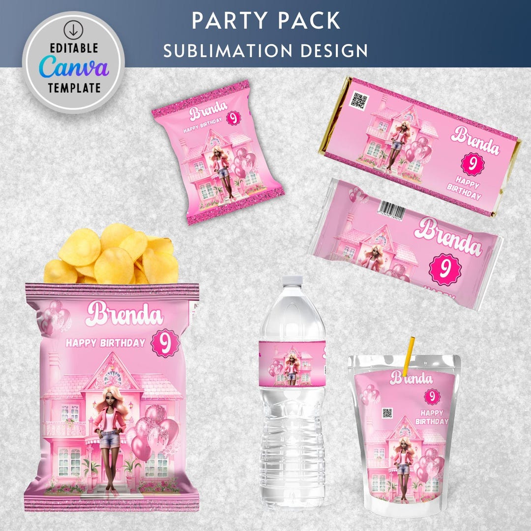 Pink Fashion Doll Chip Bag, Girl Birthday Treat Bags, Pink Favor Bags ...