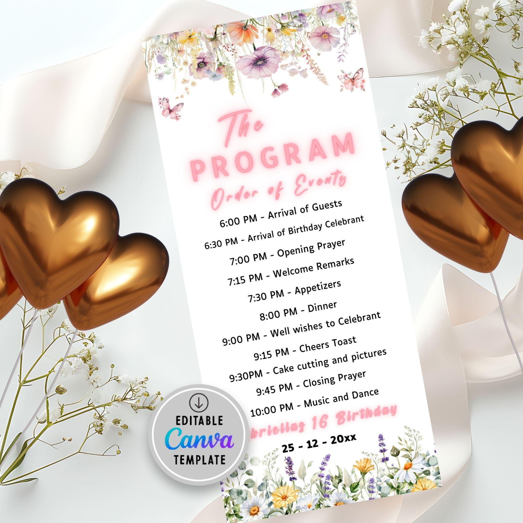 Butterfly Menu Template, Garden Party Menus, Birthday Floral Menu Cards ...