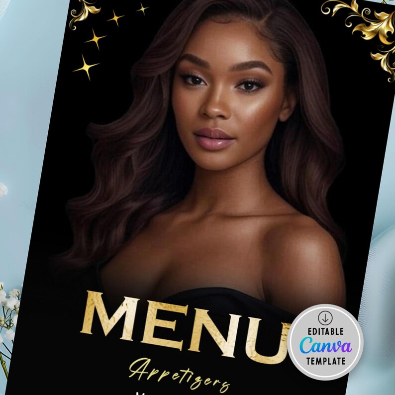 Editable Menu and Program Template Black Gold Birthday Menu With ...