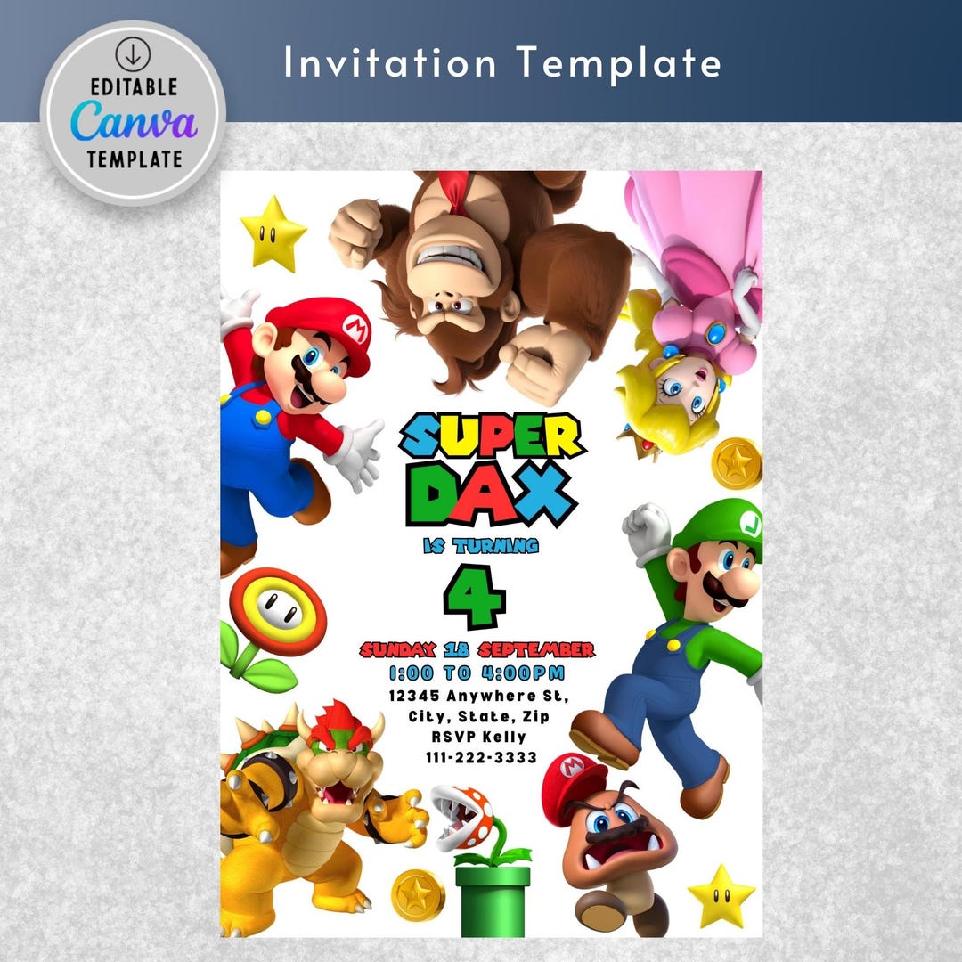 Editable Mario Invitation, Super Mario Birthday Invitation. Mario ...